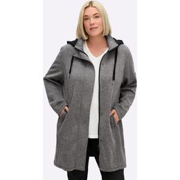 Strickfleecejacke sheego, Damen, Gr. 44, anthrazit, meliert, 100% Polyester, Kapuze:100% Polyester, Wattierung:100% Polyester, meliert, Jacken