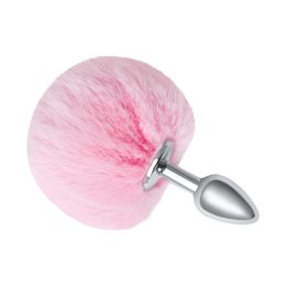 Fluffy Bunny Tail - Metal Butt Plug, 12 cm