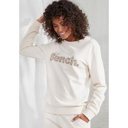 BENCH. LOUNGEWEAR Sweatshirt beige Gr. 32/34 f&uuml;r Damen. Rundhals und Logodruck, Logostickerei. Bequem. Nachhaltig.