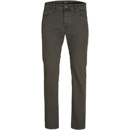 Jack & Jones Tapered-fit-Jeans JACK & JONES "JJIMIKE JJORIGINAL AM 405 BF", Herren, Gr. 30, Länge 30, grün (schwarz oliv), Denim/Jeans, Obermaterial: 87% Baumwolle, 11% Polyester, 2% Elasthan, clean, bequem, Jeans