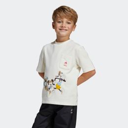 T-Shirt adidas Sportswear "LK DY MM T", Jungen, Gr. 140, weiß (sanftes weiß, pure ruby), Obermaterial: 93% Baumwolle, 7% Elasthan, Rundhals, Shirts