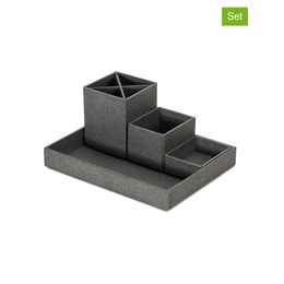 BIGsoBox 4tlg. Set: Desktop-Organizer "Lena" in Grau - 44% | Kisten-koerbe