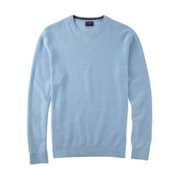 Rundhalspullover OLYMP "OLYMP Strick Casual", Herren, Gr. L, blau (hellblau), Obermaterial: 100% Baumwolle, schmal, Rundhals, Pullover, mit modischem Strukturmuster