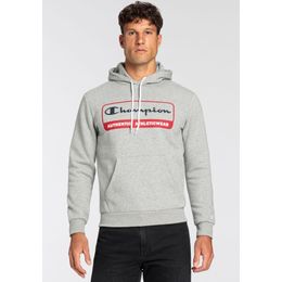 Kapuzensweatshirt Champion "Graphic Shop", Herren, Gr. M (48), grau, Sweatware, Obermaterial: 70% Baumwolle, 30% Polyester. Kapuzenfutter: 60% Baumwolle, 40% Polyester, bedruckt, Rundhals, Rippbündchen, Sweatshirts