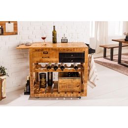 Riess Ambiente Industrial Barschrank BODEGA 86cm Mangoholz Servierwagen mit Weinregal und Aufhängung Riess-Ambiente rechteckig Natur Industrie & Loft Landhaus