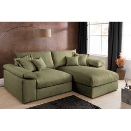Riess Ambiente Design Ecksofa ATMOSPHERE XL 245cm grün Cord Federkern inkl. Kissen Riess-Ambiente L-Form Wohnzimmer Landhaus Modern Skandinavisch