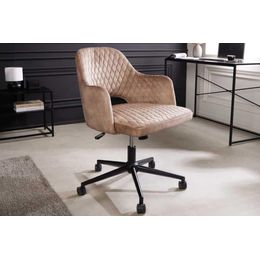 Riess Ambiente Höhenverstellbarer Bürostuhl PARIS greige Samt schwarz Armlehnen Drehstuhl Riess-Ambiente Glamour Retro