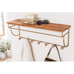 Riess Ambiente Dekorative Wandgarderobe HERITAGE 80cm natur gold messing Pinie Metall mit Ablage Riess-Ambiente