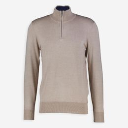 Beigefarbener Pullover mit halbem Reißverschluss