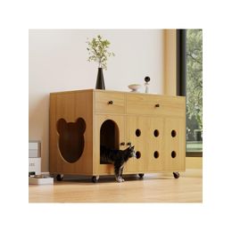 ABRIHOME Katzenkloschrank mit abnehmbare Sandablassplatte in Natur - 100&times;45&times;66cm | Gr.: onesize