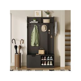 ABRIHOME Garderobenset mit Sitzbank in Schwarz - 100×185.5×40 cm | Gr.: onesize