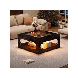 ABRIHOME Couchtisch mit Tischplatte aus gehärtetem Glas und LED, 70*70*35cm | Gr.: onesize