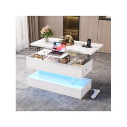 ABRIHOME Anhebbarer Couchtisch mit USB-C&USB-Ladebuchse und LED in Weiß, 100*50*51.5cm | Gr.: onesize