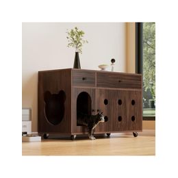 ABRIHOME Katzenkloschrank mit abnehmbare Sandablassplatte in Nussbaumfarbe - 100&times;45&times;66cm | Gr.: onesize