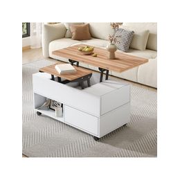 ABRIHOME Multifunktionaler Couchtisch mit 4 Rollen und Stauraum in Weiß, 100*50*52cm | Gr.: onesize