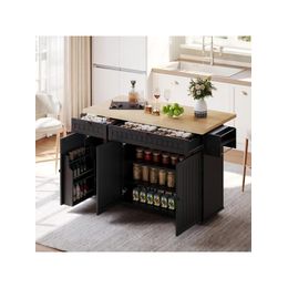 ABRIHOME Kücheninsel mit klappbarer Arbeitsplatte in Schwarz - 137 x 89.5 x 45 cm | Gr.: onesize