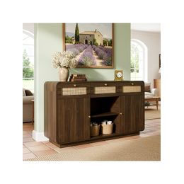 ABRIHOME Sideboard mit Rattan Goldgriffen und Offenes Regal 120x85x40 cm | Gr.: onesize