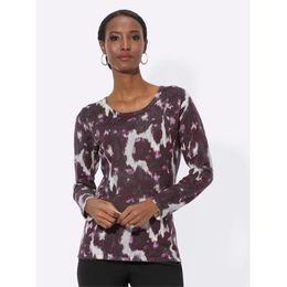 CRÉATION L creation L Langarm-Pullover in ecru-aubergine-bedruckt | Gr.: 36