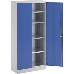 eurokraft basic Stahlschrank Nilas, mit 4 Fachböden, HxBxT 1950 x 915 x 421 mm, lichtgrau / enzianblau