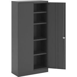 eurokraft basic Stahlschrank Nilas, mit 4 Fachböden, HxBxT 1950 x 915 x 421 mm, tiefschwarz