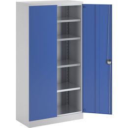 eurokraft basic Stahlschrank Nilas, mit 4 Fachböden, HxBxT 1950 x 1000 x 500 mm, lichtgrau / enzianblau