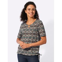 WITT WEIDEN Kurzarmshirt in schwarz-cognac-bedruckt | Gr.: 36