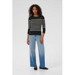Kaffe Strickpullover KAlizza Tight fit in Black w. Chalk Stripe | Gr.: XL