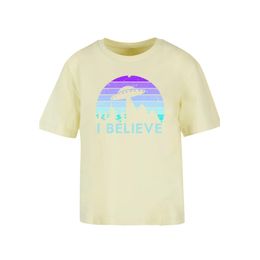 F4NT4STIC Tee I BELIEVE UFO Alien Raumschiff Retro in softyellow | Gr.: M