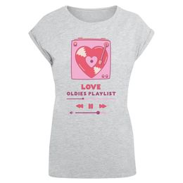 F4NT4STIC Extended Shoulder T-Shirt Love Oldies Playlist Valentinstag in grau meliert | Gr.: M