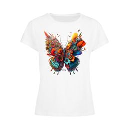 F4NT4STIC Ladies Box T-Shirt Schmetterling Blume in weiß | Gr.: XS
