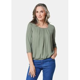 GOLDNER Kurzgr&ouml;&szlig;e: Chiffon-Shirt mit 3/4-Arm, Rundhals in baummoos | Gr.: 24