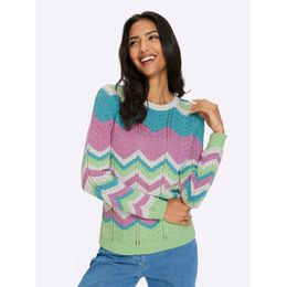 Sieh an! Ajour-Pullover in ecru-ozean-gemustert | Gr.: 42
