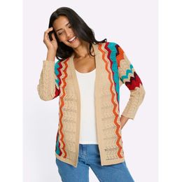Sieh an! Ajour-Strickjacke in sand-erdbeere-gemustert | Gr.: 38