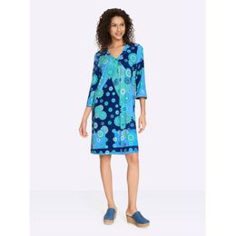 Heine Jerseykleid in royalblau-grün-bedruckt | Gr.: 38