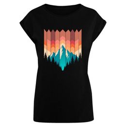 F4NT4STIC Extended Shoulder T-Shirt Berg Sonnenuntergang Geometrisch in schwarz | Gr.: 5XL