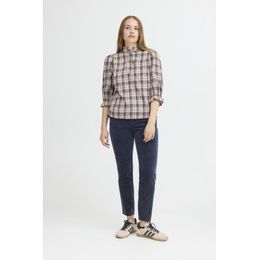 Pulz Langarm-Bluse PZEVIE Regular fit in BEIGE NAVY CHECK | Gr.: L