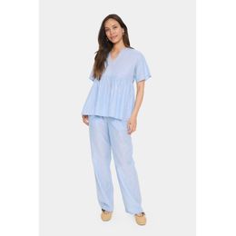 Saint Tropez Kurzarm-Bluse SigridSZ Lockere Passform in Soft Chambray Shimmer Stripe | Gr.: XS
