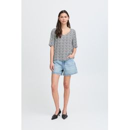 Ichi Kurzarm-Bluse IHMARRAKECH Regular fit in Total Eclipse Ikat Tile Aop | Gr.: M
