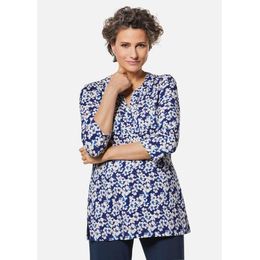 GOLDNER Figurschmeichelndes Drucktunika-Shirt in marine / gebl&uuml;mt | Gr.: 40