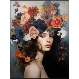 LC Wholesaler Wandbild Lady mit Blumenschmuck ca. 90x120 cm