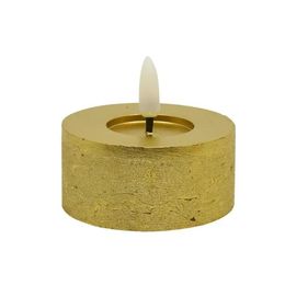 LED Teelicht 2er Set Winter Echtwachs gold metallic rustic 6,8x3cm 3D-Flamme warmwei&szlig;