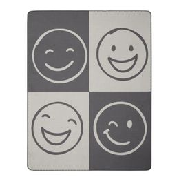 Biederlack Wohndecke Smile Emojis Schiefer 150x200 cm