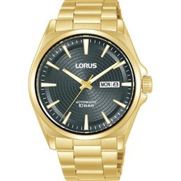 Lorus Automatikuhr Armbanduhr, Herrenuhr, Mechanische Uhr, Edelstahlarmband, analog, Tag goldfarben-schwarz Stilvolle Automatikuhr