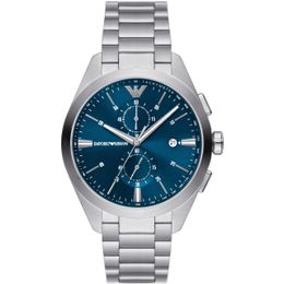 Chronograph Emporio Armani, silber (silberfarben, blau), Armbanduhren, Herren, Quarzuhr, Armbanduhr, Herrenuhr, Stoppfunktion, Edelstahlarmband