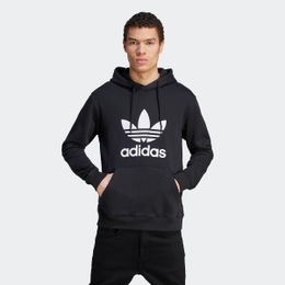 Kapuzensweatshirt adidas originals "TREFOIL HOODY", Herren, Gr. S, schwarz-weiß (schwarz, weiß), Obermaterial: 100% Baumwolle, Sweatshirts, Hoodie, Kapuzenpullover mit großem Logoprint