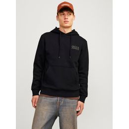 Jack & Jones Kapuzensweatshirt JACK & JONES "JJECORP LOGO SWEAT HOOD NOOS", Herren, Gr. M, schwarz (schwarz detail:small print, schwarz), angeraute Sweatware, Obermaterial: 70% Baumwolle, 30% Polyester, bedruckt, regular fit taillenbedeckt, Rundhals, Rippbündchen, Sweatshirts, mit Logo Print