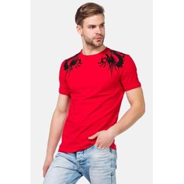 Cipo & Baxx T-Shirt CIPO & BAXX "T-Shirts", Herren, Gr. M, rot, 95% Baumwolle;5% Elasthan, bedruckt, regular fit, Rundhals, gerader Abschluss, Shirts, mit Totenkopf-Print, CT-376
