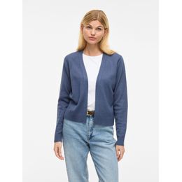 Vila Damen Cardigan "VIRIL SHORT L/S KNIT CARDIGAN-NOOS"vintage indigo detail:schwarz melange, Gr. S, meliert, Feinstrick, Obermaterial: 50% Viskose,