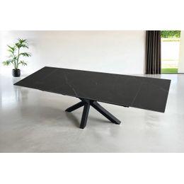 Esstisch 180 (260) x 90 cm schwarz matt Keramiktisch ausziehbar Spider Gestell schwarz MIMO