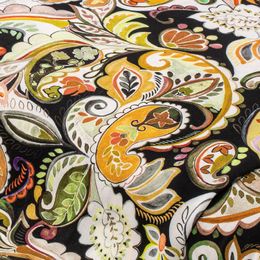 buttinette Viskose-Blusenstoff/Javanaise "Paisley", schwarz/gelb